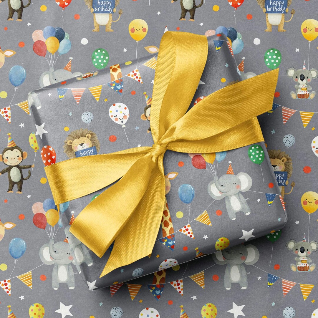 Birthday Party Animals Gift Wrap – Hand-drawn Birthday Wrapping Paper ...