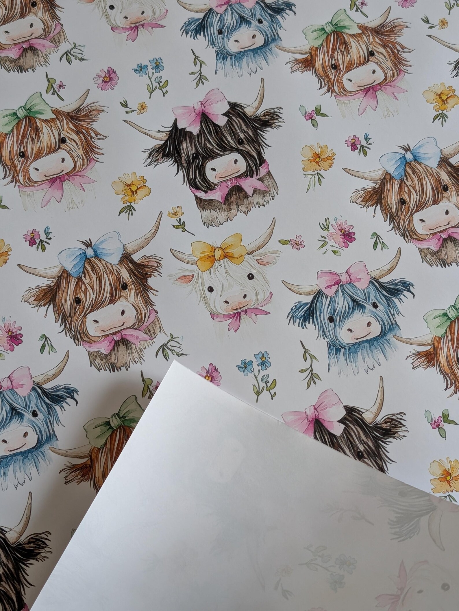Watercolour Highland Cow Wrapping Paper – Floral Birthday Gift Wrap - Etsy
