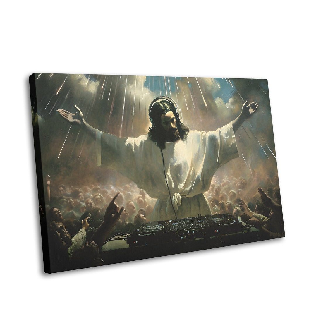 Heavenly 'jesus is a DJ' Canvas Print Jesus in Heaven With Headphones ...