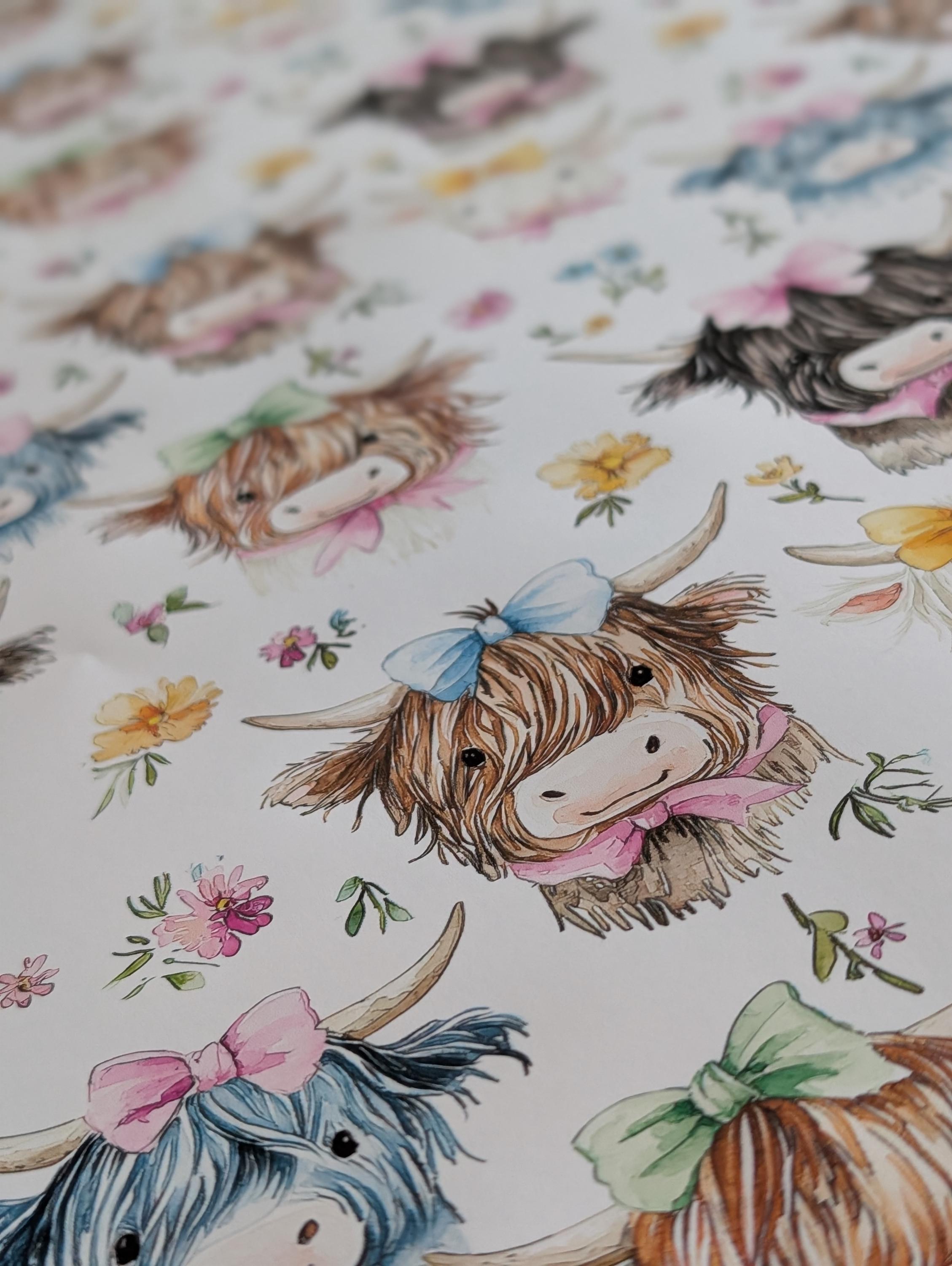 Watercolour Highland Cow Wrapping Paper – Floral Birthday Gift Wrap - Etsy