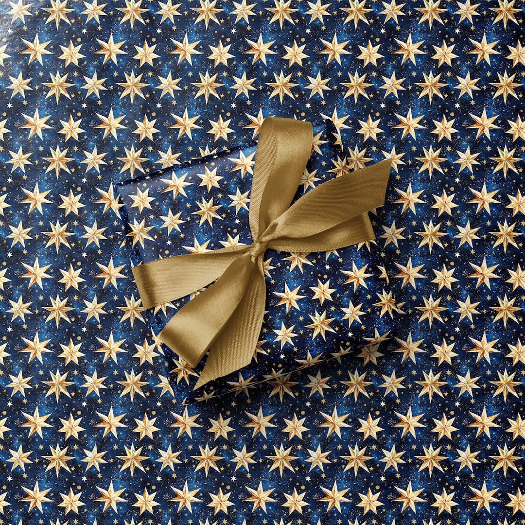 Navy & Gold Star Wrapping Paper | Strong Luxury Festive Gift Wrap - Etsy