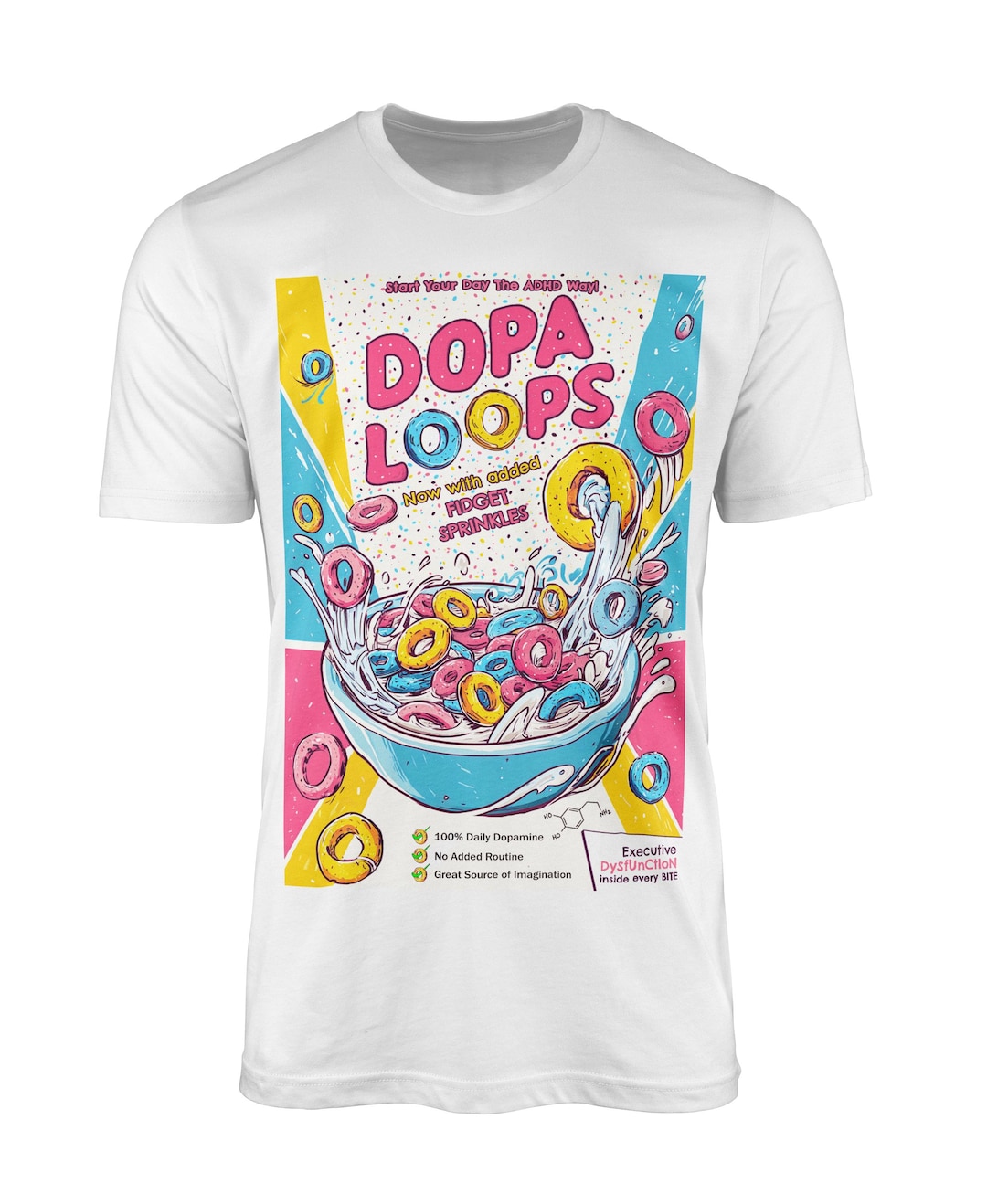 Unisex "dopa Loops Cereal" ADHD Box Print T-shirt / Funny ...