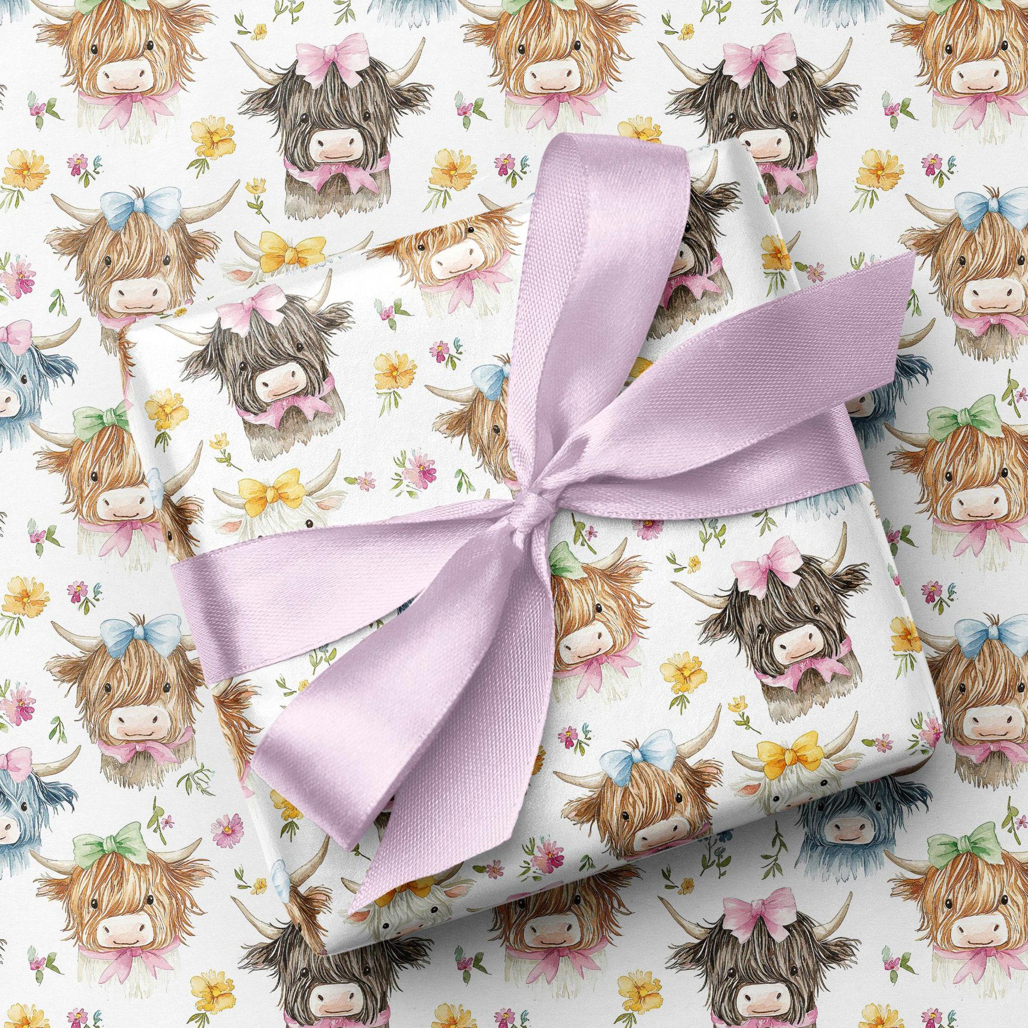 Watercolour Highland Cow Wrapping Paper – Floral Birthday Gift Wrap - Etsy