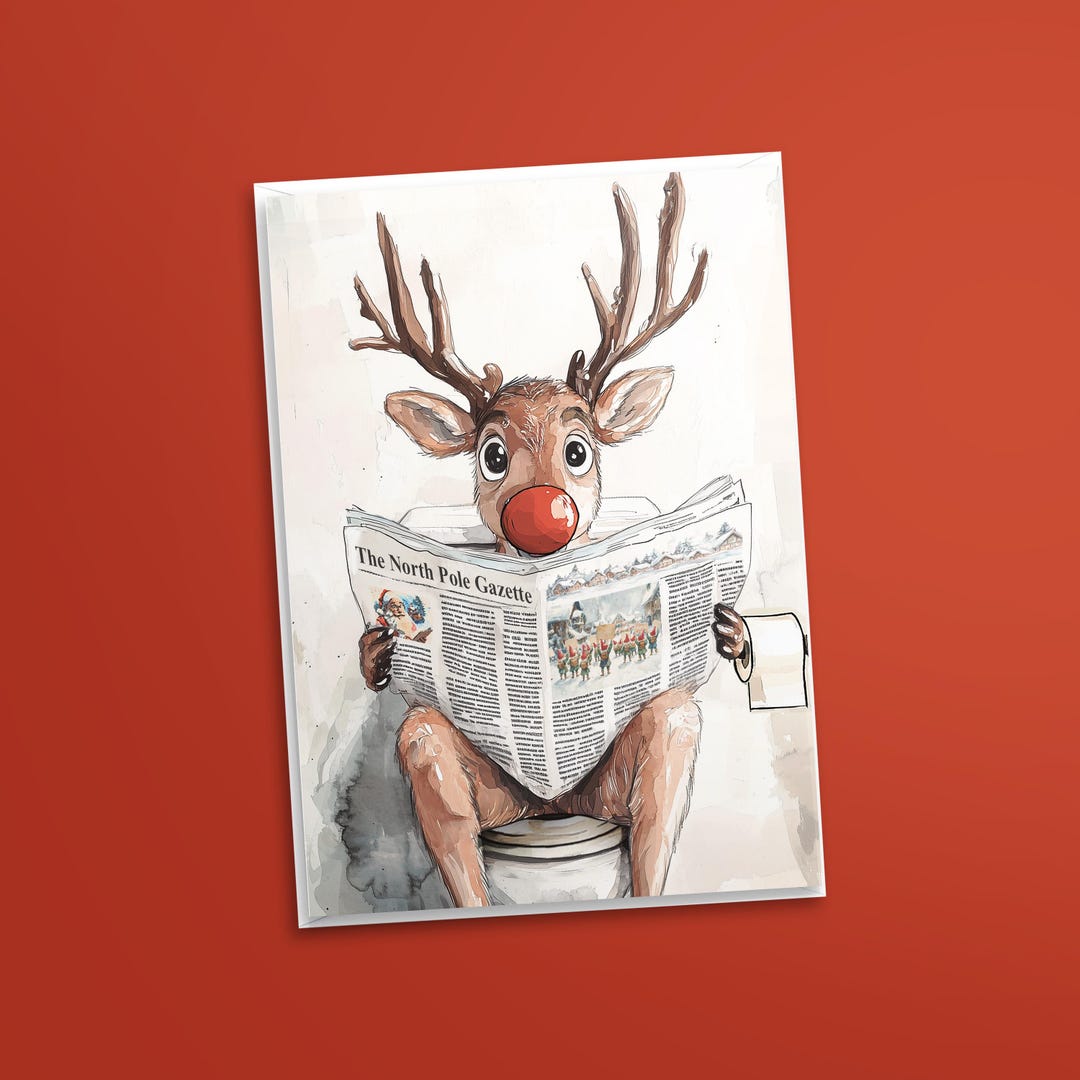 Funny pooping Rudolph Reading Newspaper Greetings Card Hilarious ...