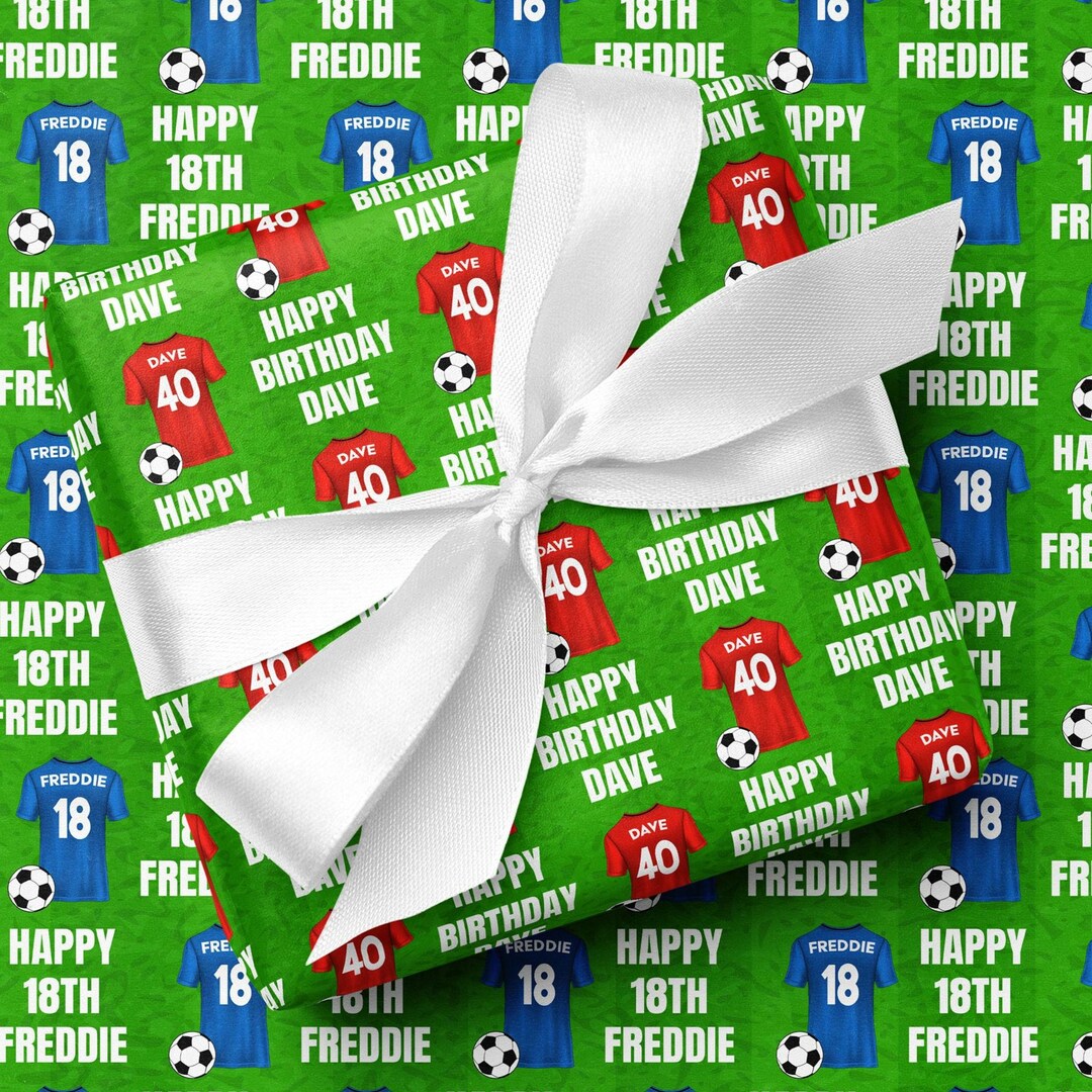 Personalised Football Shirt Wrapping Paper - Custom Name & Number Gift ...
