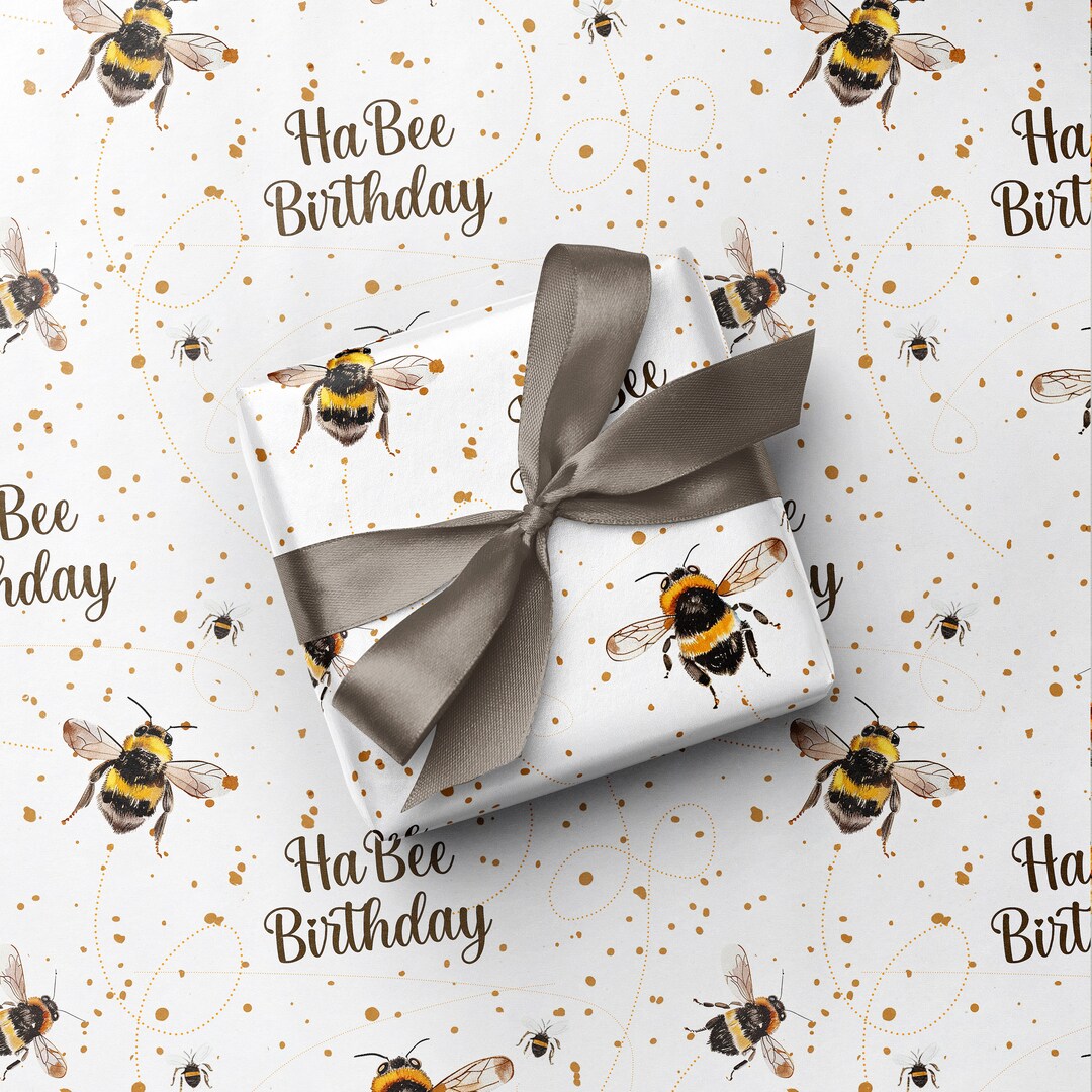 Bumble Bees 'ha Bee Birthday' Wrapping Paper - Honey Bee Printed Gift Wrap - Bee Wrapping Paper ...