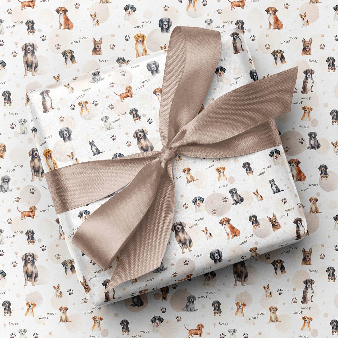 Cute Doggy Friends Wrapping Paper - Little Watercolour Hand Drawn Dogs ...
