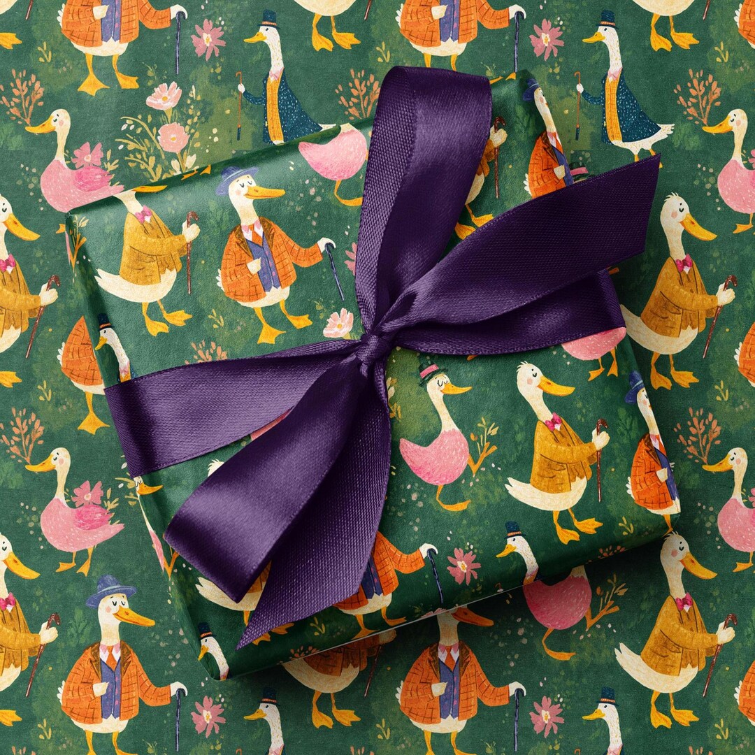 Luxurious 'dapper Ducks' Wrapping Paper | Green Duck Gift Wrap for ...