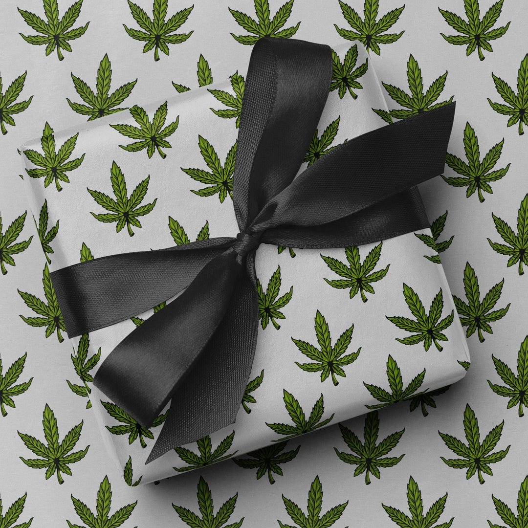 Weed Plant Motif Wrapping Paper | Grey & Green Cannabis Leaf Symbol ...