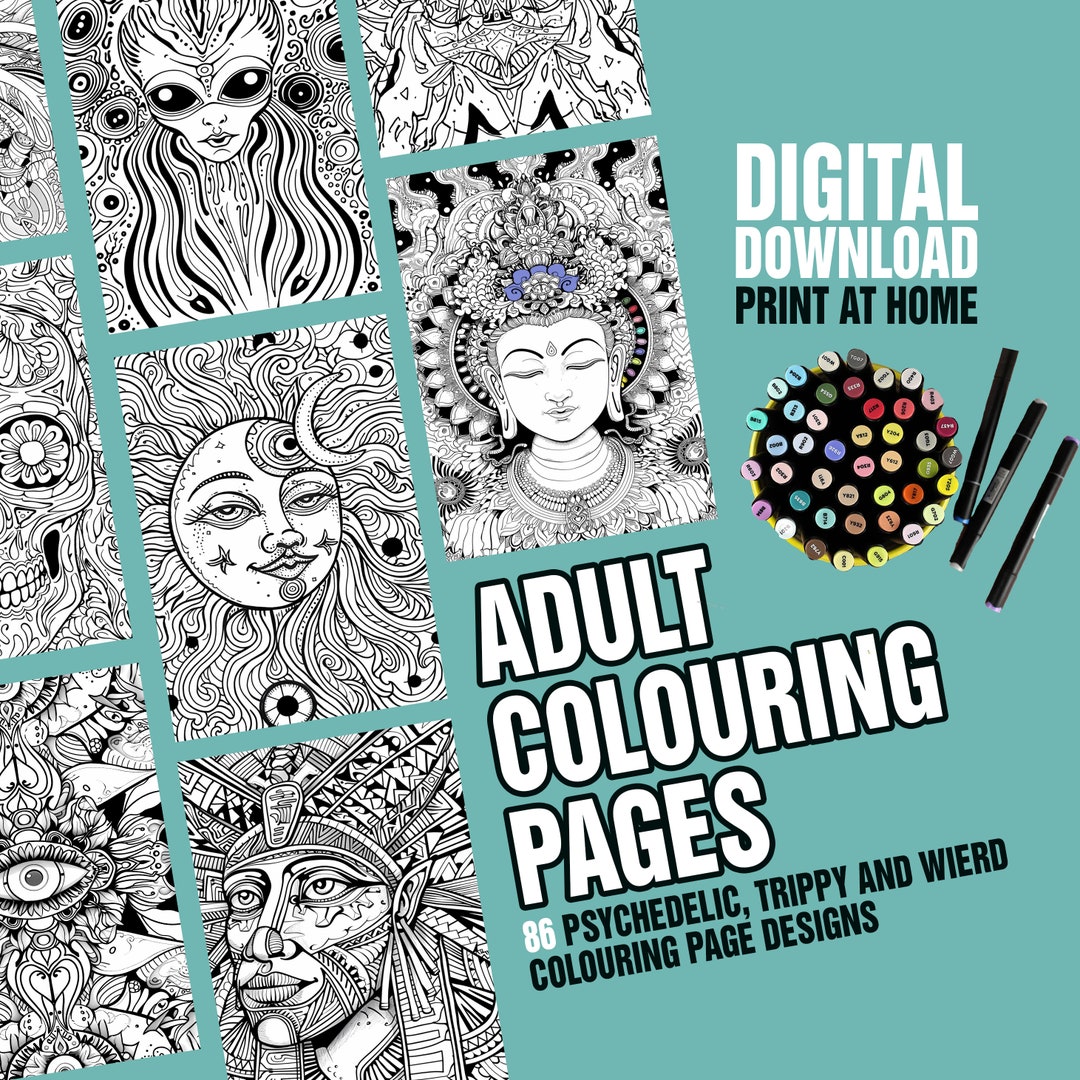 86 Psychedelic, Trippy & Weird Colouring in Pages Digital Downloadable ...