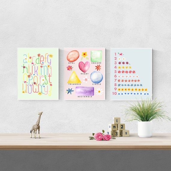 Three Large Nursery Printables Kids Floral Educational Poster | Etsy