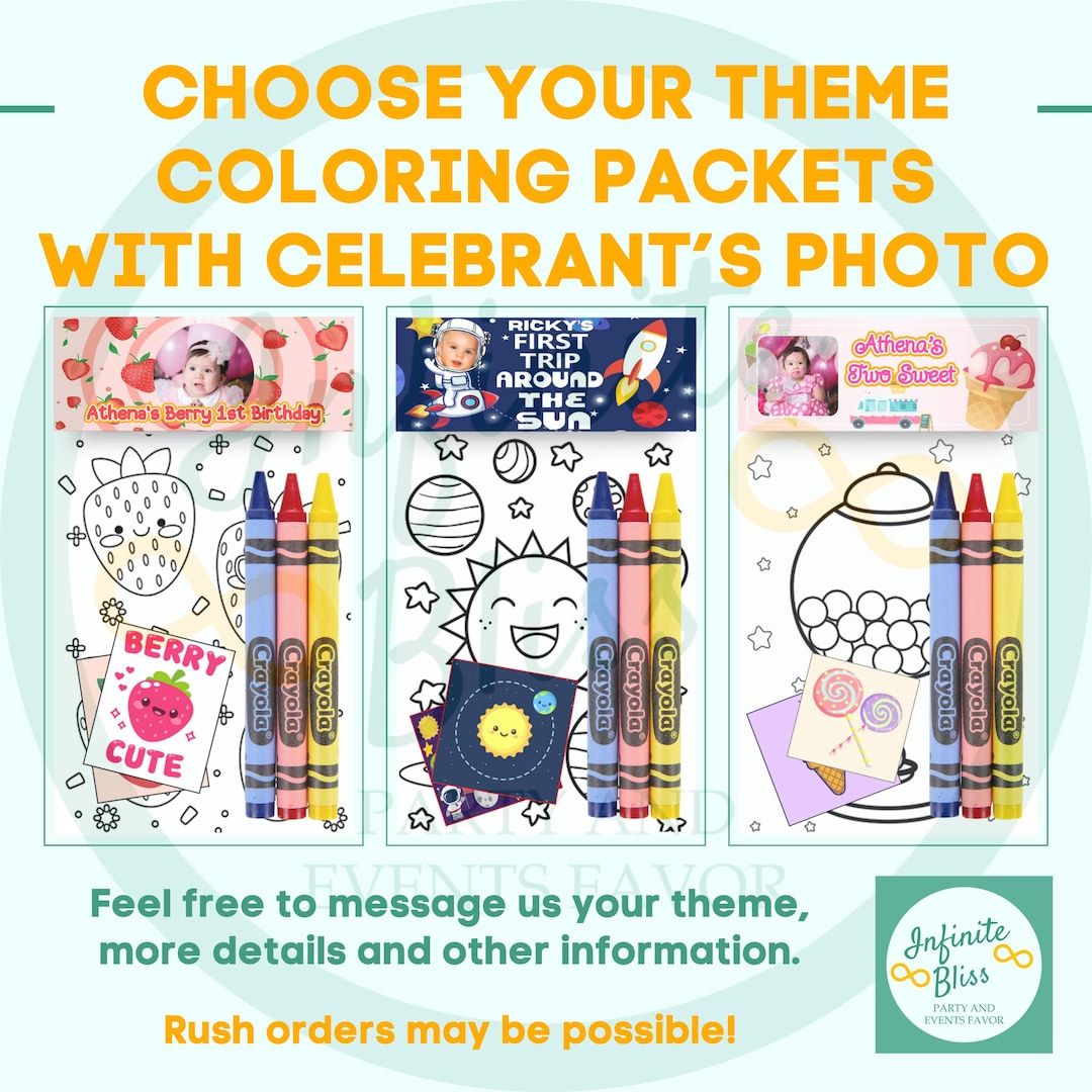 With PHOTO- Choose Your Theme Party Favor Coloring Packets (any Theme ...