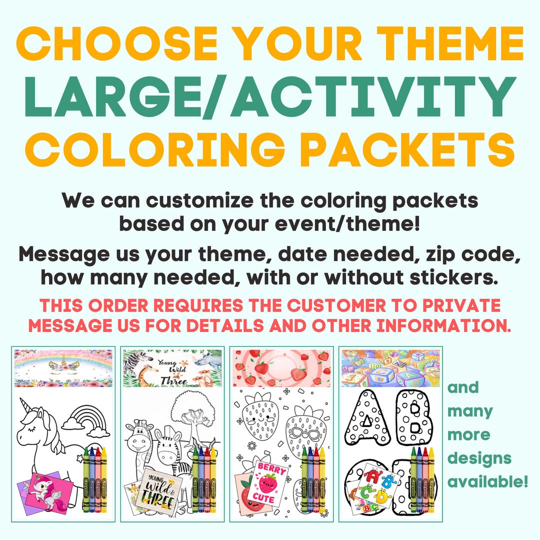 Large Custom Coloring Packets | Personalized Activity Party Favors for ...