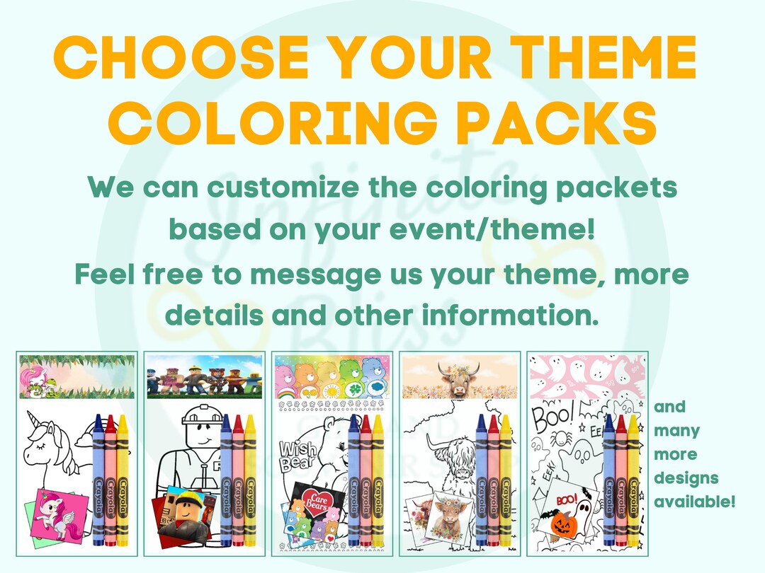 Choose Your Theme Party Favor Coloring Packets (any Theme) Message Us ...