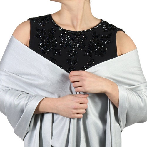 Dark Silver Pashmina Gray Wedding Shawl Scarf Pewter Bridal - Etsy