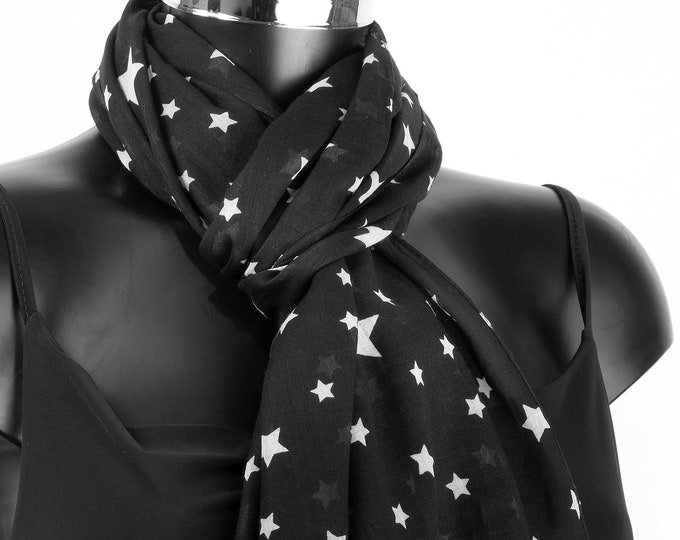 Star Print Scarf, Black Cotton Scarf, Printed Scarves, Fairtrade Gift ...