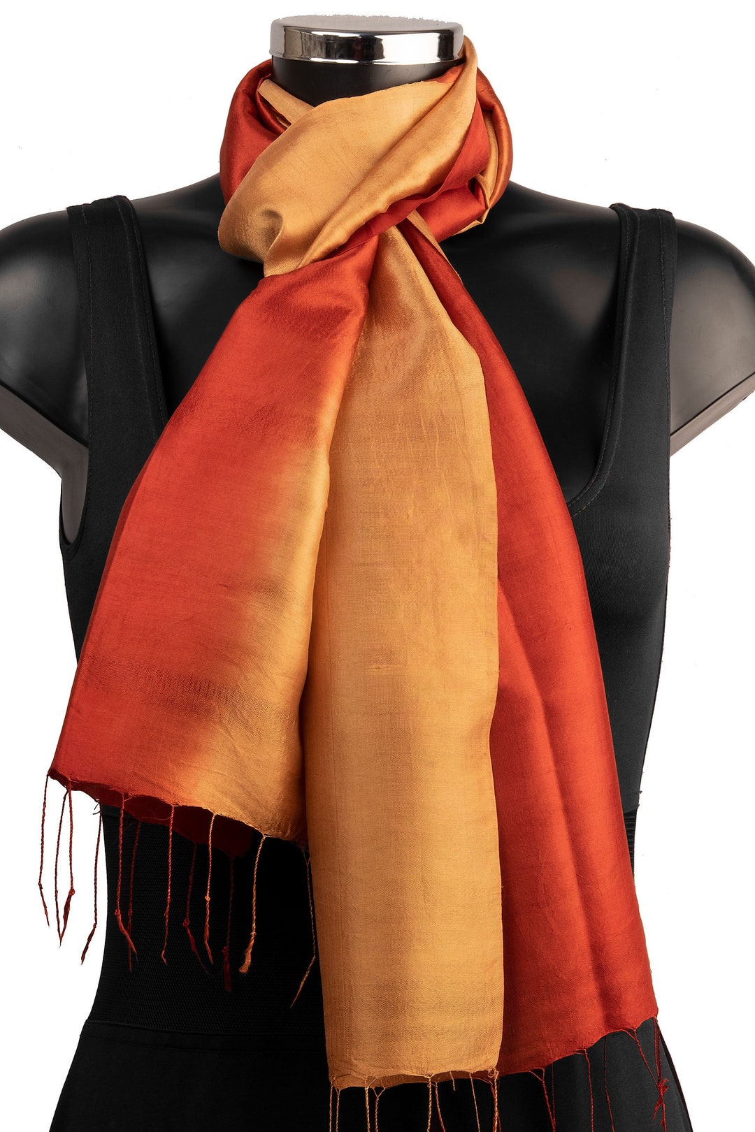 Red and Gold Silk Scarf Two Tone Silk Scarf Hand Dyed Women Neck Scarf ...