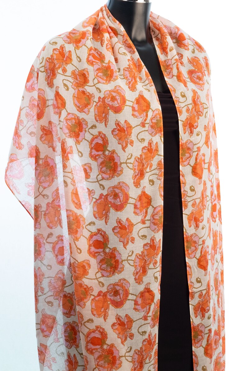 Poppy Print Scarf Flower Design Scarf Summer Scarf Womens | Etsy
