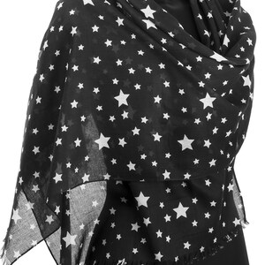Star Print Scarf, Black Cotton Scarf, Printed Scarves, Fairtrade Gift ...