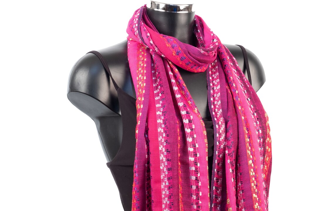 Hot Pink Striped Viscose Scarf: Fair Trade Stole - Etsy