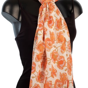 Poppy Print Scarf, Flower Design Scarf, Summer Scarf, Womens Scarves ...