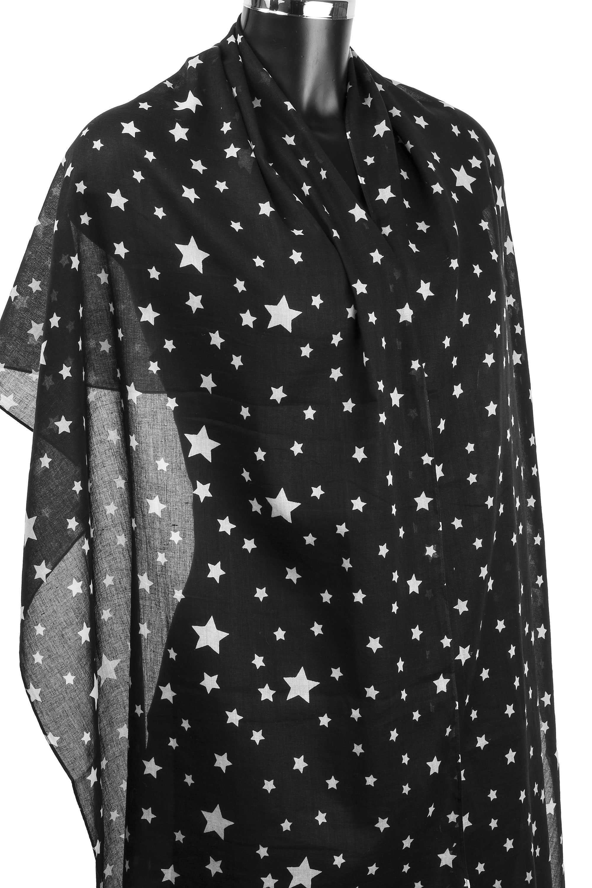 Star Print Scarf Black Cotton Scarf Printed Scarves | Etsy