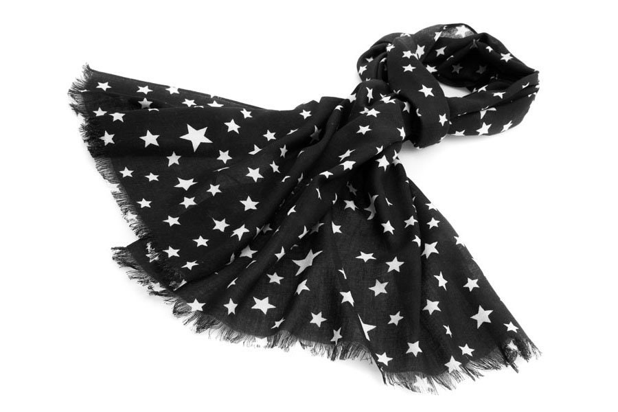 Star Print Scarf Black Cotton Scarf Printed Scarves - Etsy UK