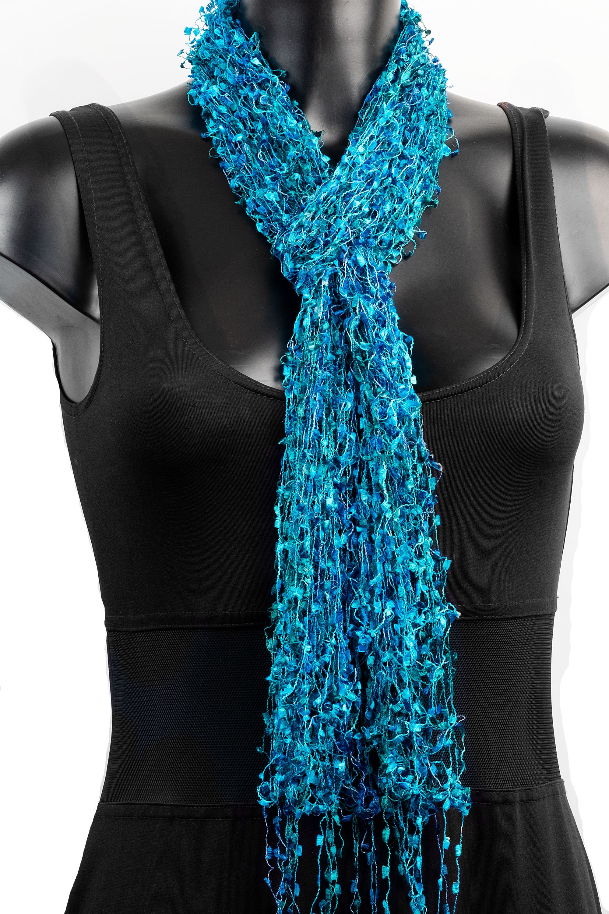 Peacock Teal Handmade Fair Trade Net Scarf | Etsy