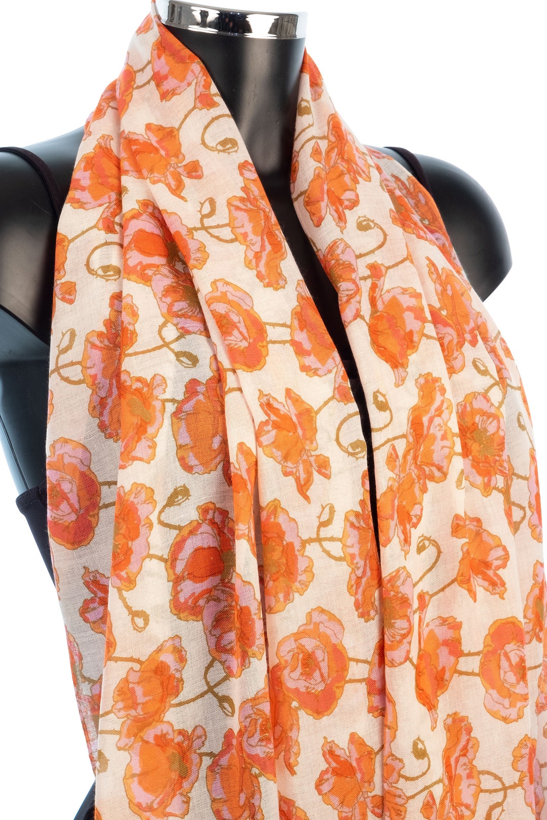 Poppy Print Scarf, Flower Design Scarf, Summer Scarf, Womens Scarves ...