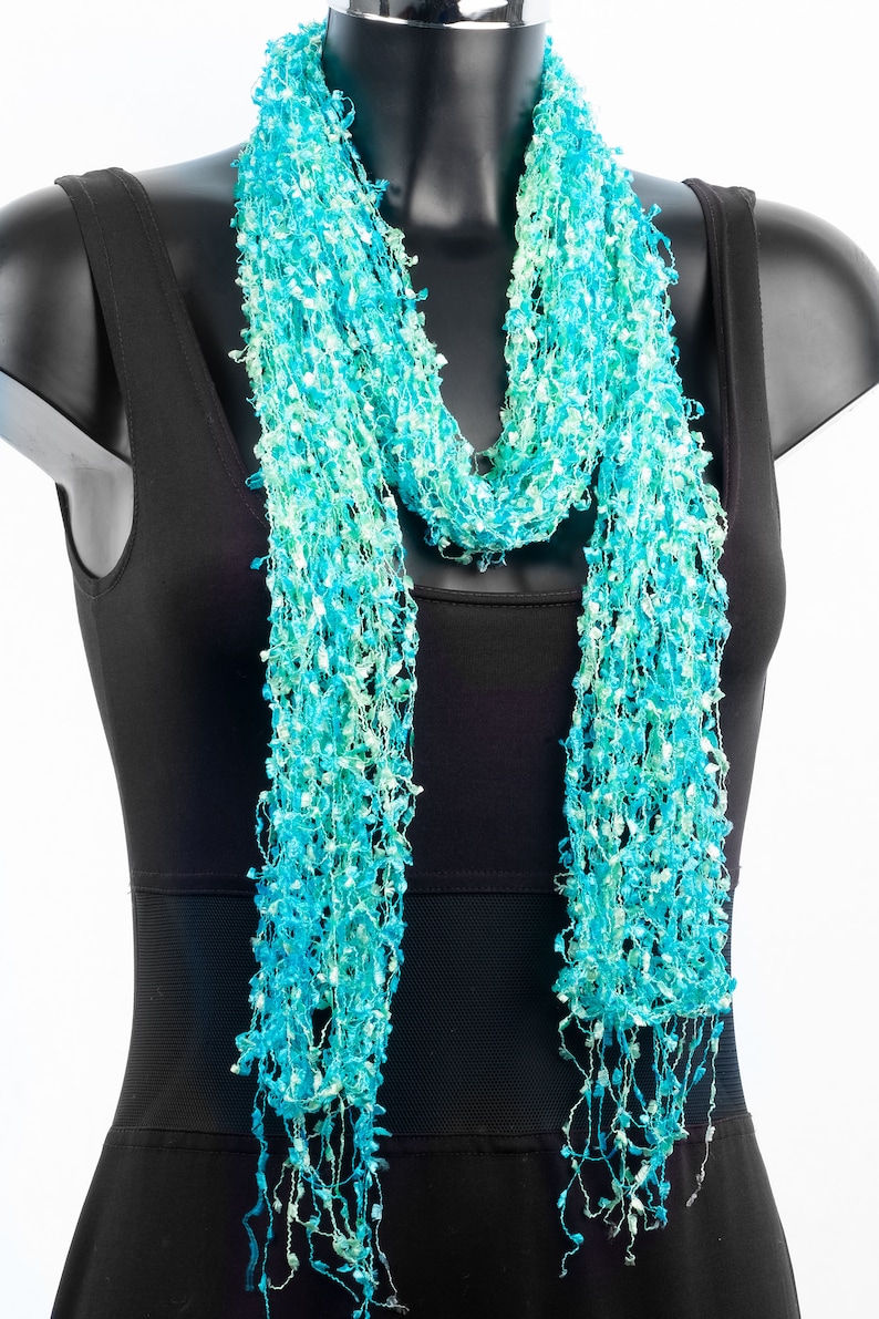Aqua Turquoise Handmade Fair Trade Net Scarf - Etsy UK