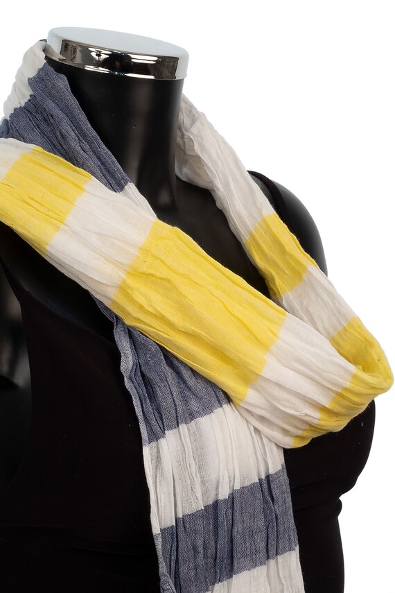 Cotton Summer Scarves White Yellow and Blue Handmade With Tassels Crinkle Cotton Fair Trade Products Small Casual Womens Spring Scarf Etsy UK