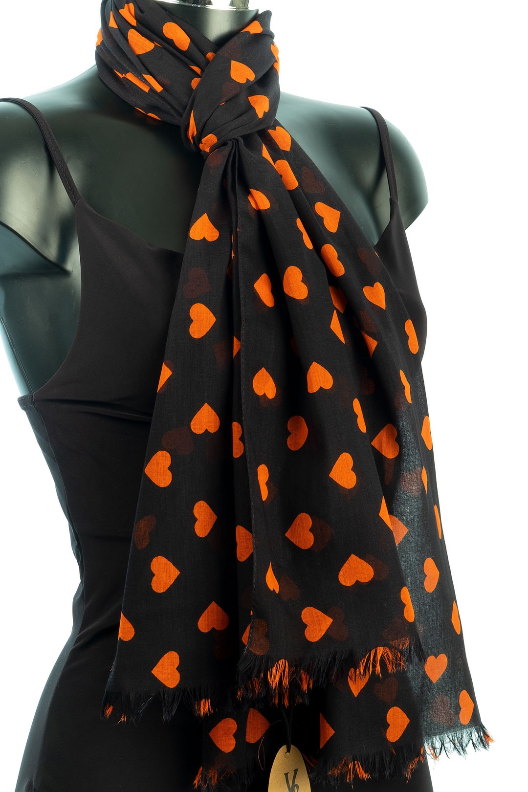 Heart Print Scarf, Black Red Scarf, Shawls and Wraps, Fair Trade, Gift ...
