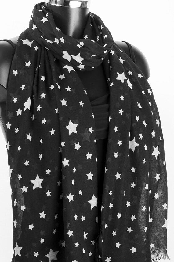 Star Print Scarf Black Cotton Scarf Printed Scarves Fairtrade Gift Ladies Neck Scarf Starry Pattern Sustainable Fashion Accessories Etsy UK