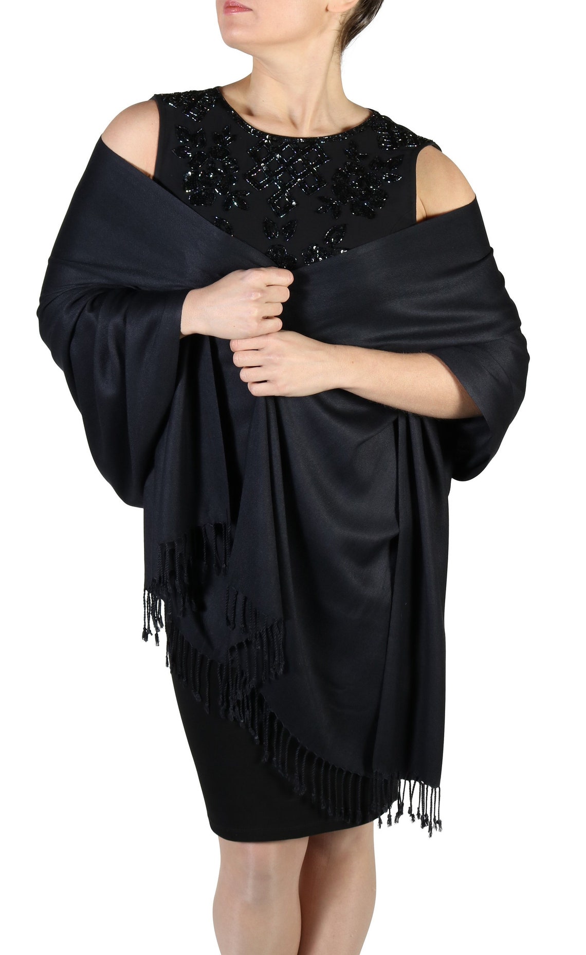 Shawls and Wraps Black Pashmina Evening Shawl Large Black | Etsy Australia