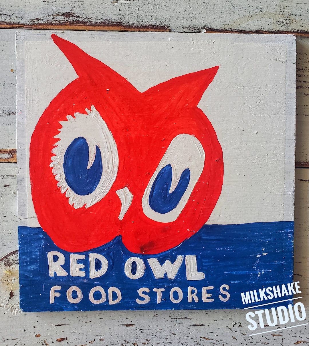 Red Owl Food Store Acrylic Painting on Wood, Minnesota Icon, 1960s ...