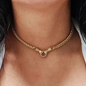 Gold Holding Hand Choker Necklace, Hand Charm Necklace, Herringbone ...