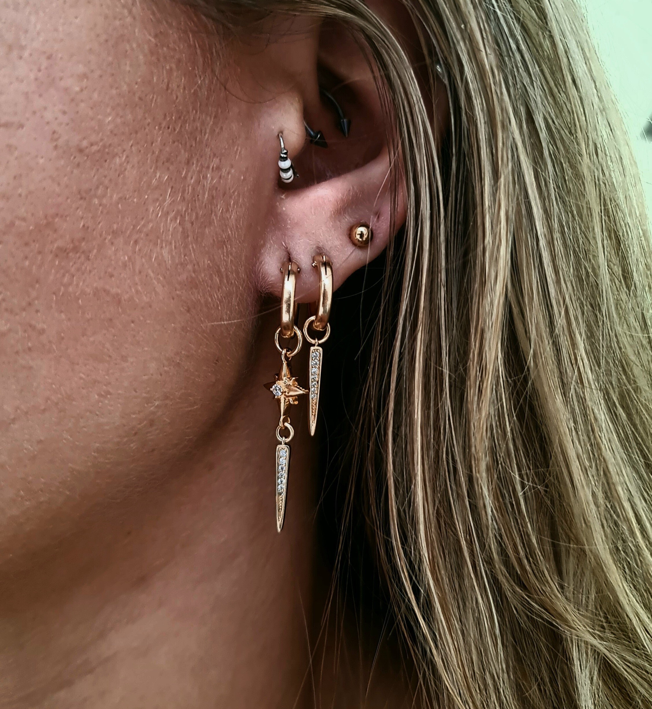 Minimalist Dangle Spike Earrings Set, Stacking Charm Earrings, Second ...