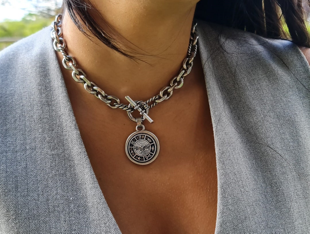 Chunky Silver Chain, Eagle Chain Necklace, Statement Toggle Necklace ...