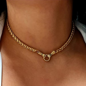 Gold Holding Hand Choker Necklace, Hand Charm Necklace, Herringbone ...