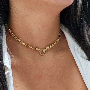 Gold Holding Hand Choker Necklace, Hand Charm Necklace, Herringbone ...