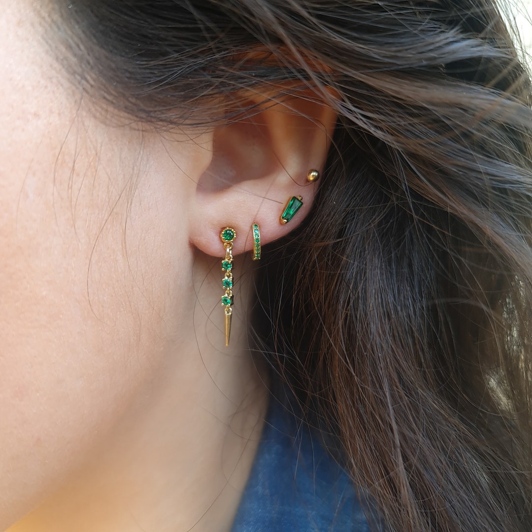 Green Cz Spike Earring Spike Hoop Earring, Pave Hoop, Tiny Charm Hoop ...
