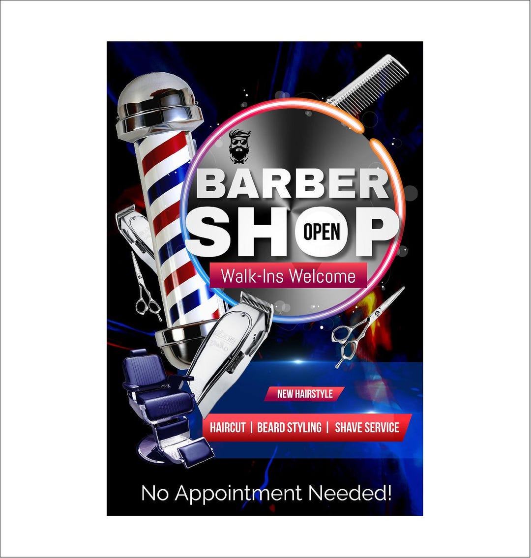Barber Shop Open Haircut Beards Shave Advertising Poster Sign 24