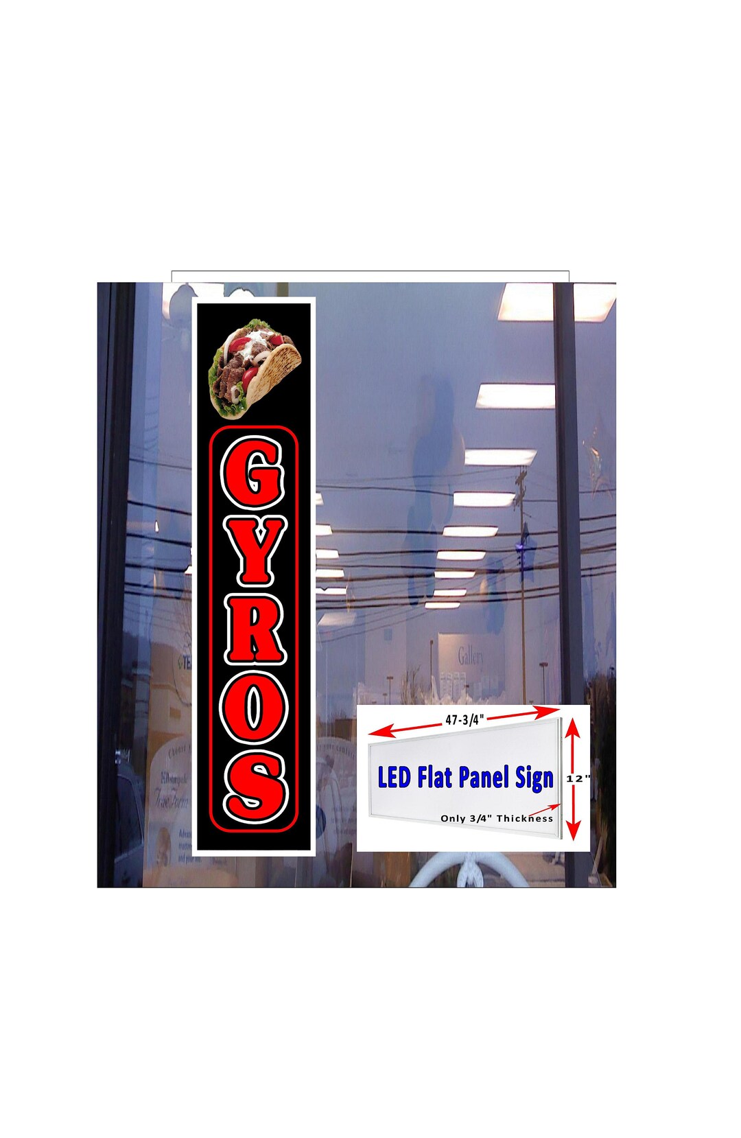 Gyros Led Flat Panel Lightbox Window Sign 48"x12" - Etsy