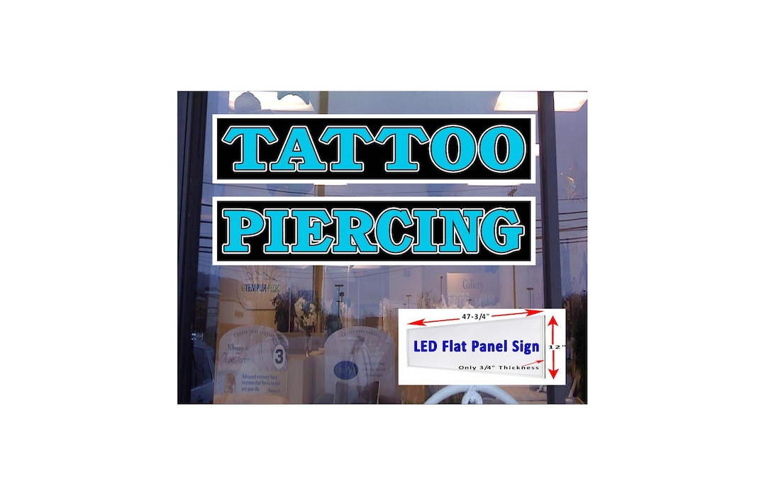 Tattoo & Piercing LED Sign – Blue Light Box, 48" X 12" (two-sign ...