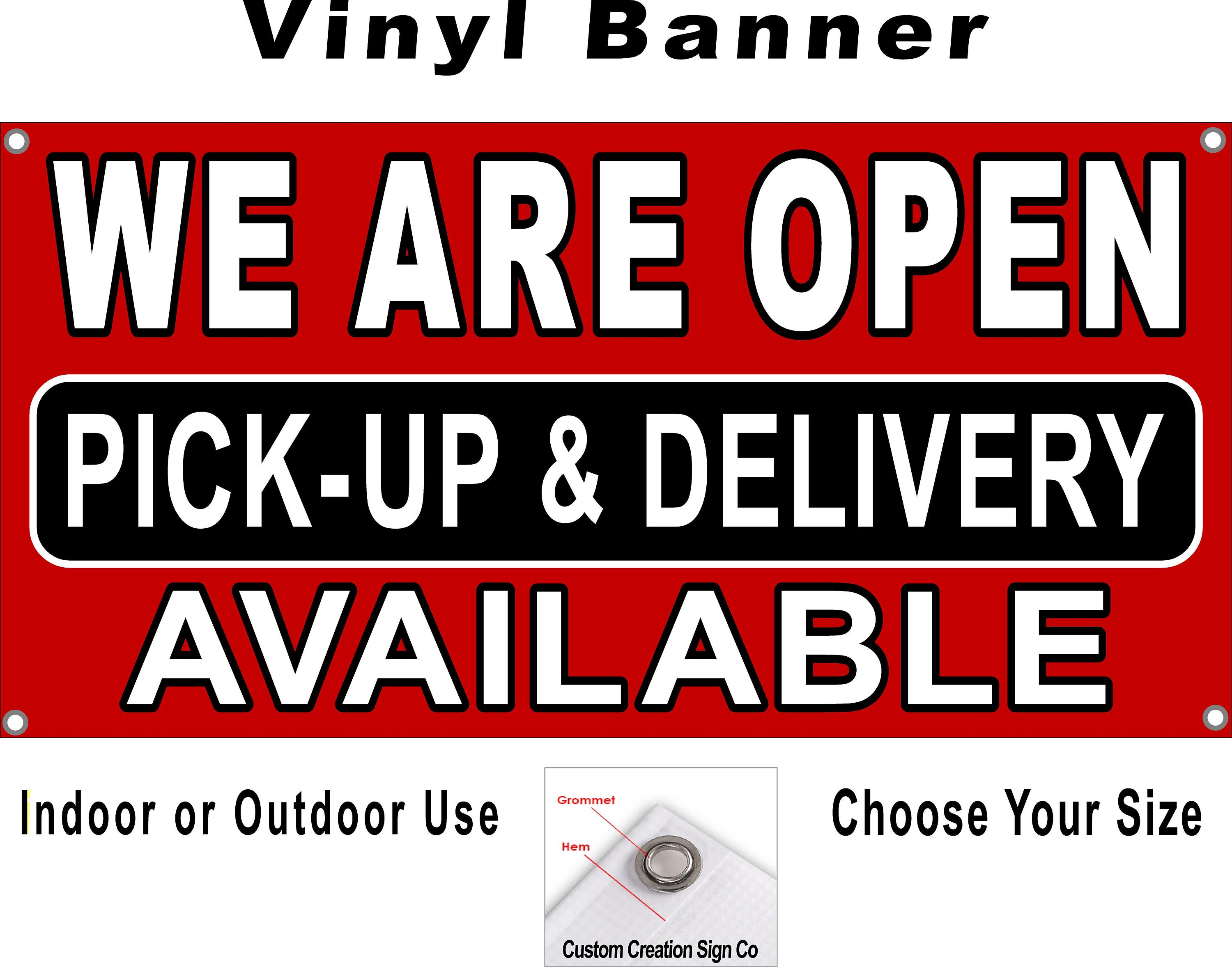 We Are OPEN Pick-up & Delivery Available vinyl banner sign - Etsy.de