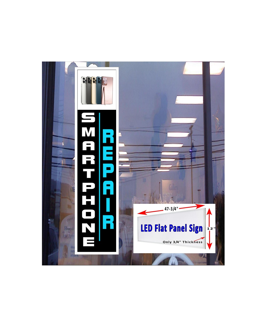Smart Phone Repair Vertical Led Flat Panel Light Box Window Sign 48"x12 ...