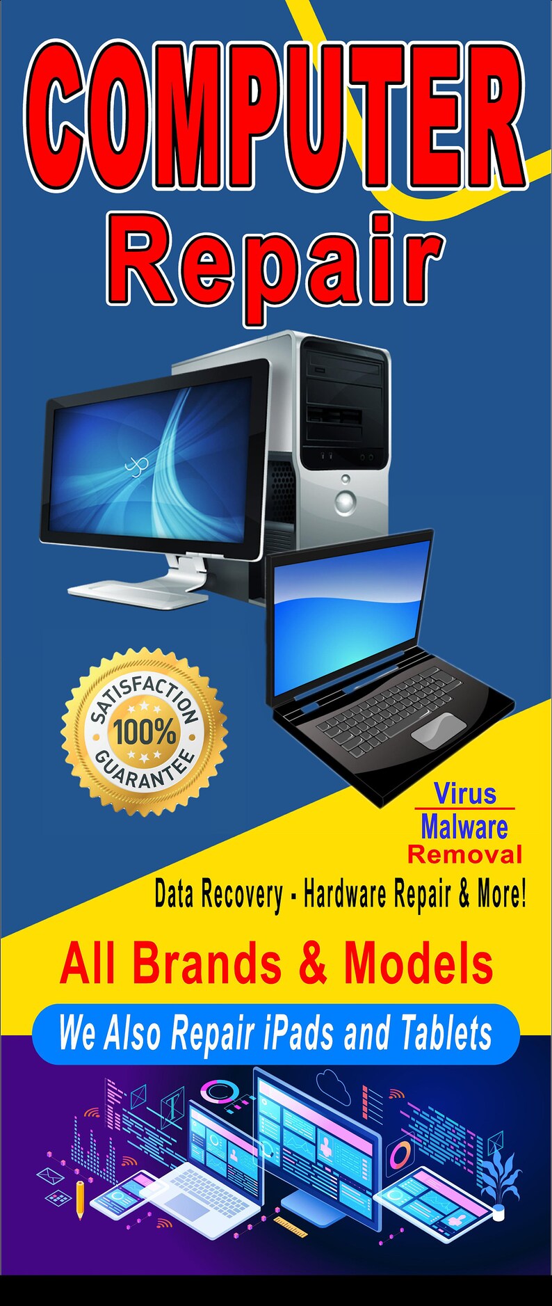 Computer Repair Sign Retractable Banner Stand Sign With 33x 78 Banner ...