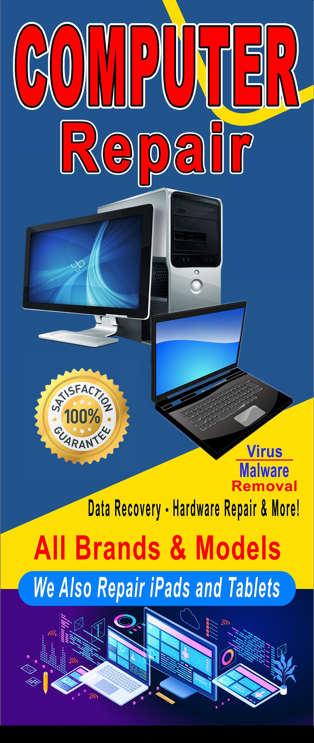 Computer Repair Sign Retractable Banner Stand Sign With 33x 78 Banner ...