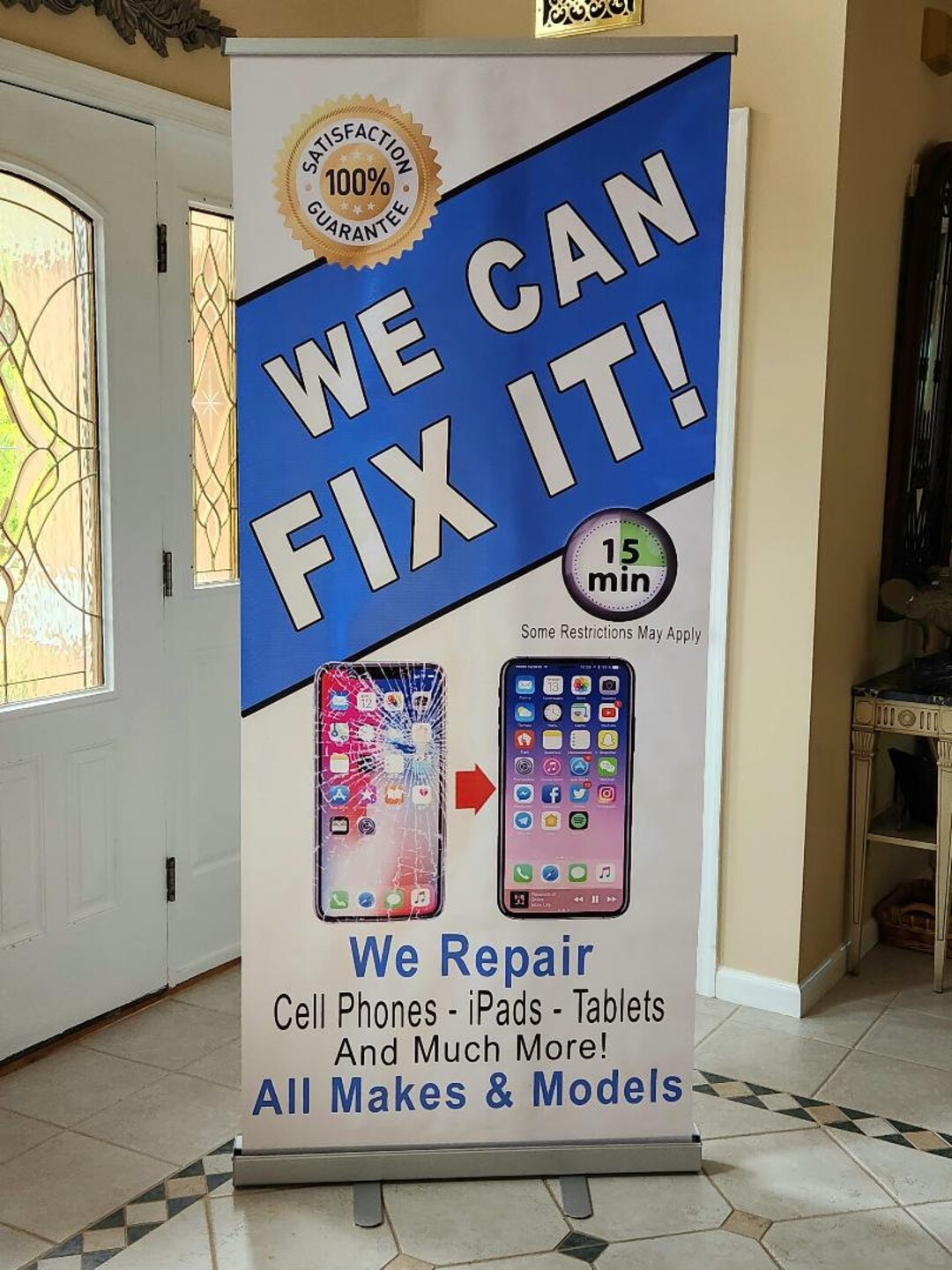 We Can Fix It Cell Phone Repair Retractable Banner Stand Sign With 33x ...