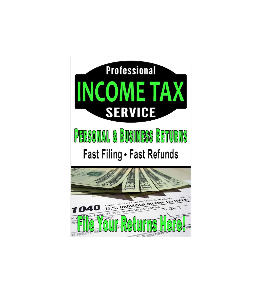 Income Tax Service Personal & Business Returns Advertising Poster Sign ...